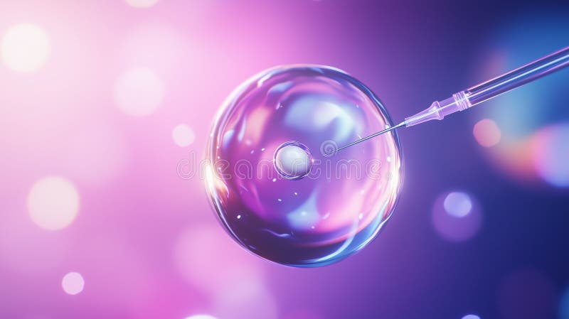 Close Up View of Egg Cell Being Injected with Needle, Showcasing ...