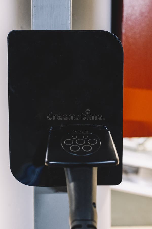 Close Up View of Electric Car Charging Station Inside a Parking Lot ...