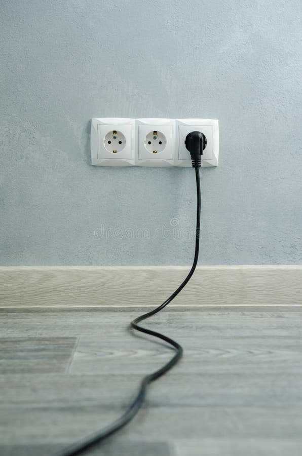 Close-up View of Electric Outlets with Power Cables Stock Image - Image ...