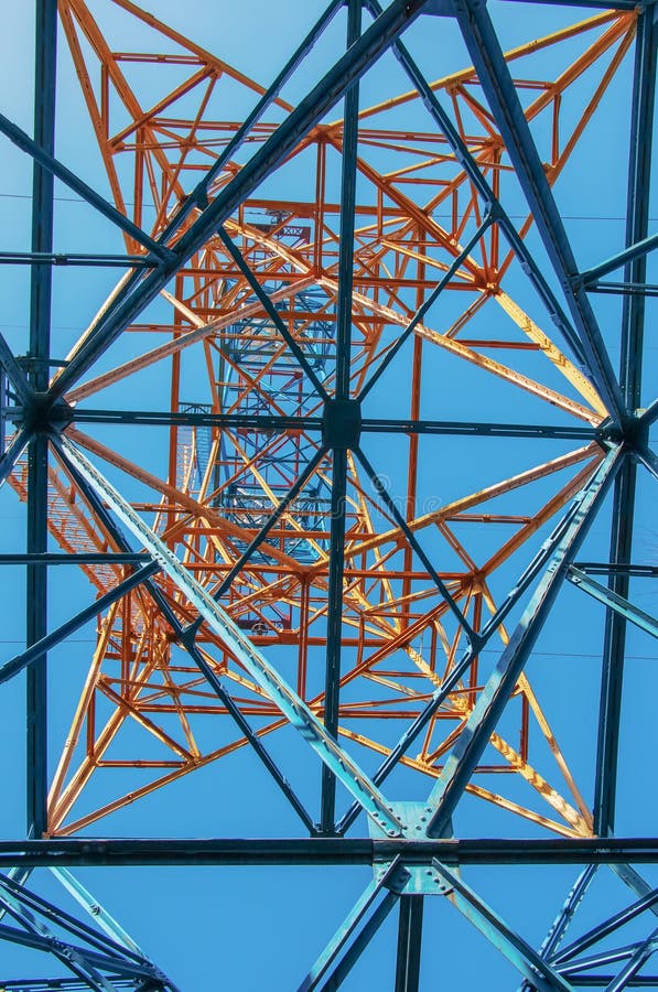 Close-up View of an Electric Tower with a Beautiful Blue Sky Background ...