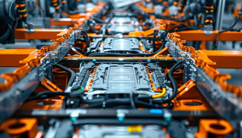 Close Up View of Electric Vehicle Battery Cell Assembly Line in Mass ...