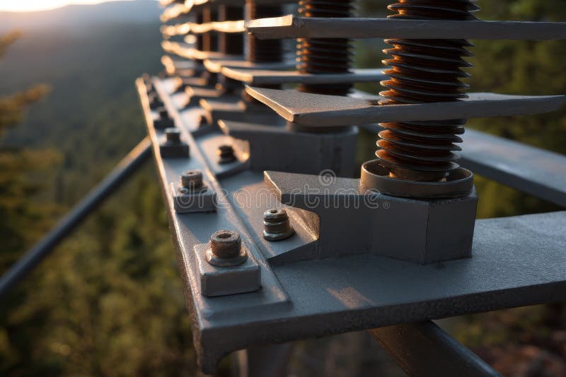 Details of Electrical Equipment on a Transmission Tower at Sunset in a ...