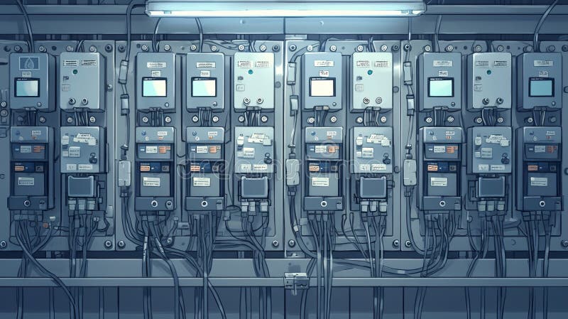Close-up View of Electrical Control Panel with Wires and Devices Stock ...