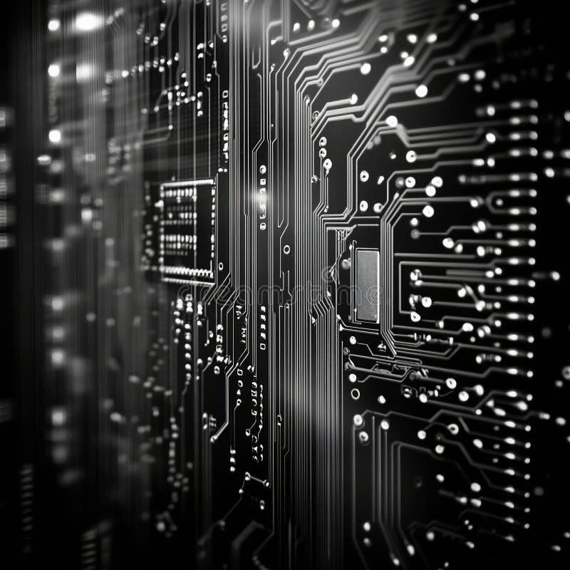 Close-up View of Electronic Circuit Board with Lines and Components ...