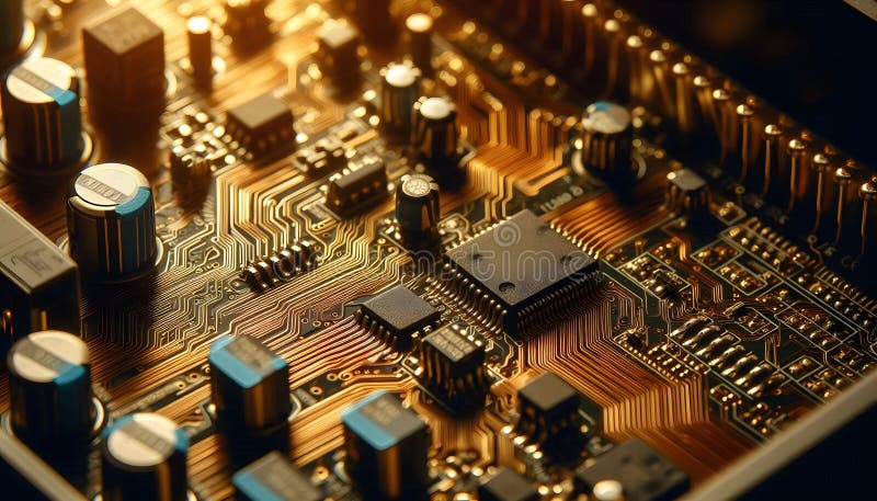 Close-Up View of Electronics and Gold Lines Stock Photo - Image of ...