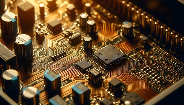 Close-Up View of Electronics and Gold Lines Stock Photo - Image of ...