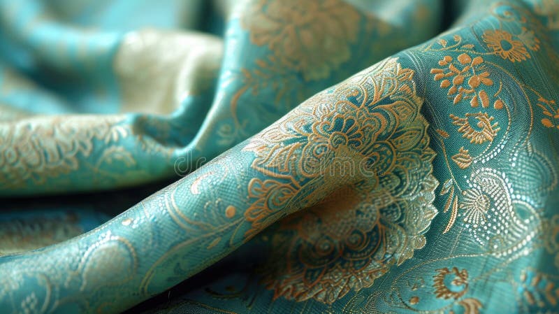 A Close Up View of Elegant Brocade Fabric in a Refreshing Mint ...