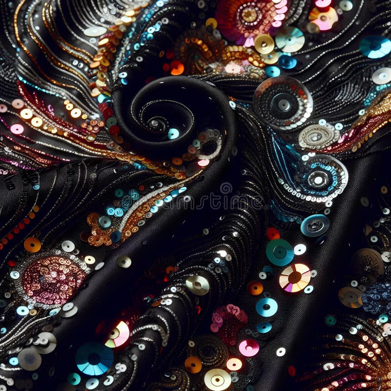 Close-up View of Embellished Fabric with Sequins and Beaded Stock ...