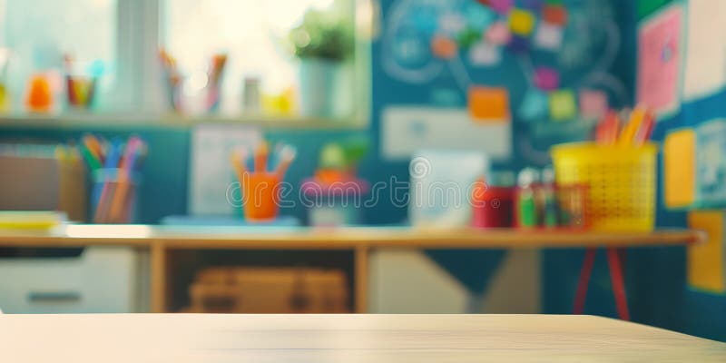 Close Up View of an Empty Desktop in a Classroom. Multiple School ...
