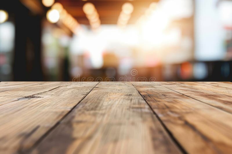 The Close Up View of Empty Wood Table Inside the Workspace in Building ...