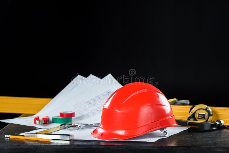 Engineering Equipment on Table Stock Image - Image of building, builder ...