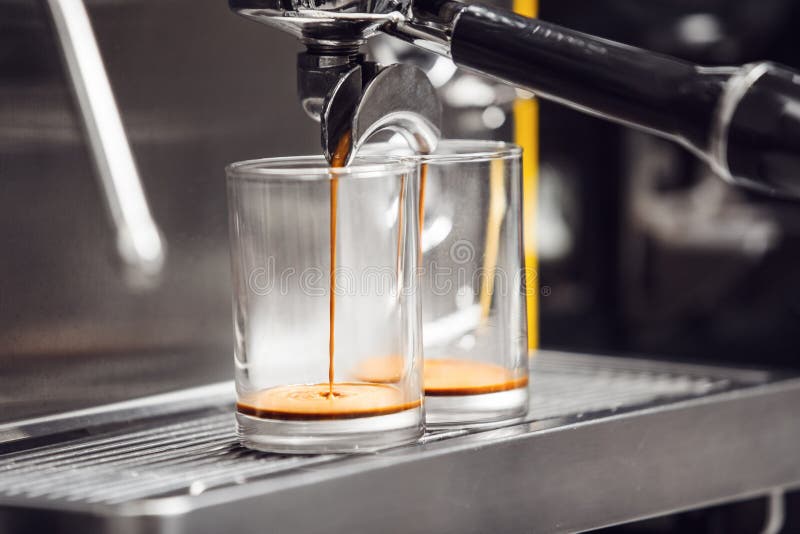 Close-Up View of Espresso Extraction Process in Modern Coffee Machine ...