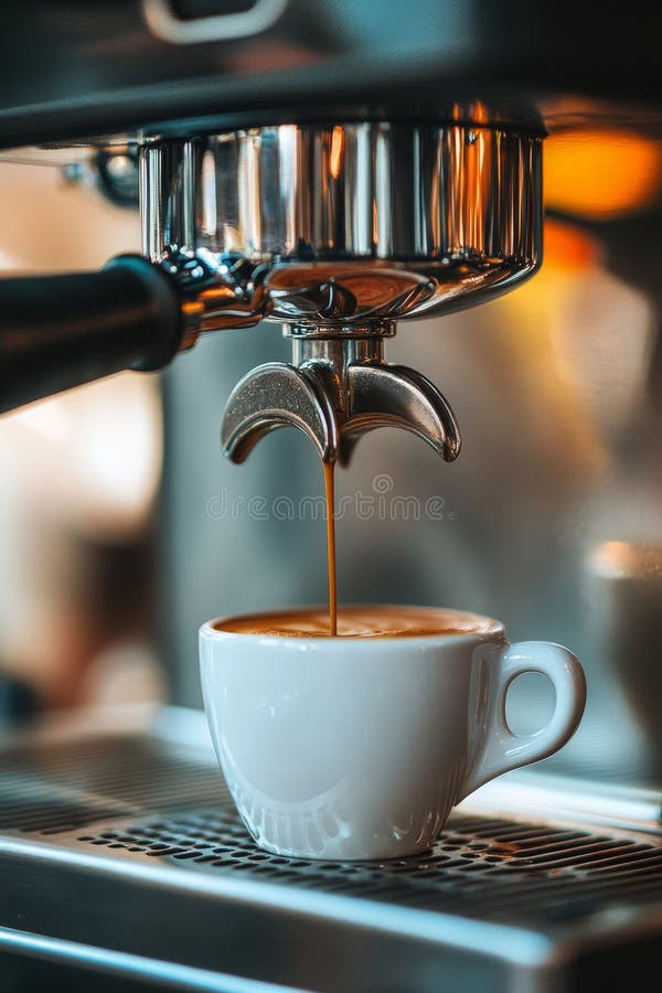 Close Up View of an Espresso Machine Brewing Fresh Coffee into a Cup ...