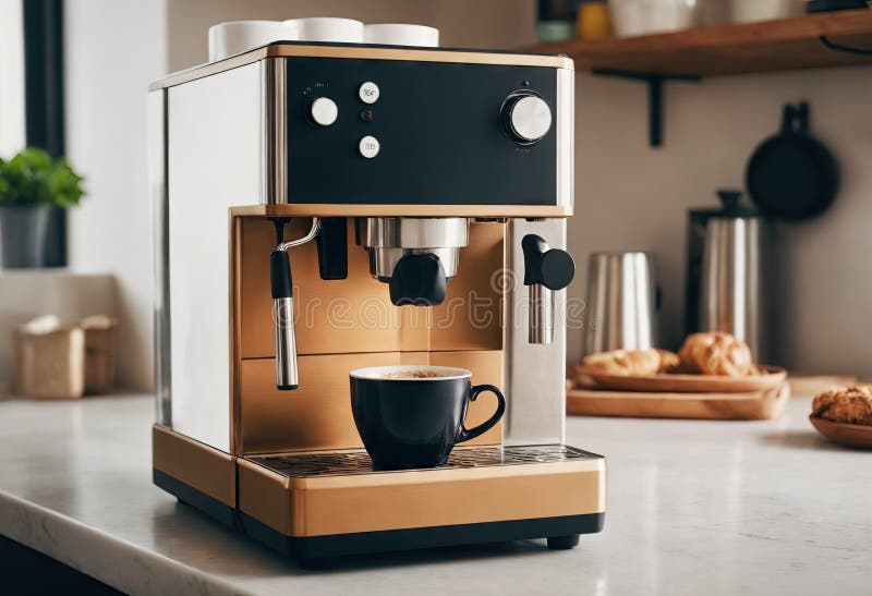 Close Up of View of Espresso Machine Making Coffee with Coffee Beans on ...