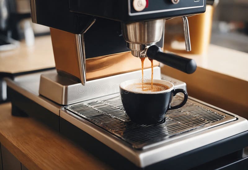 Close Up of View of Espresso Machine Making Coffee with Coffee Beans on ...