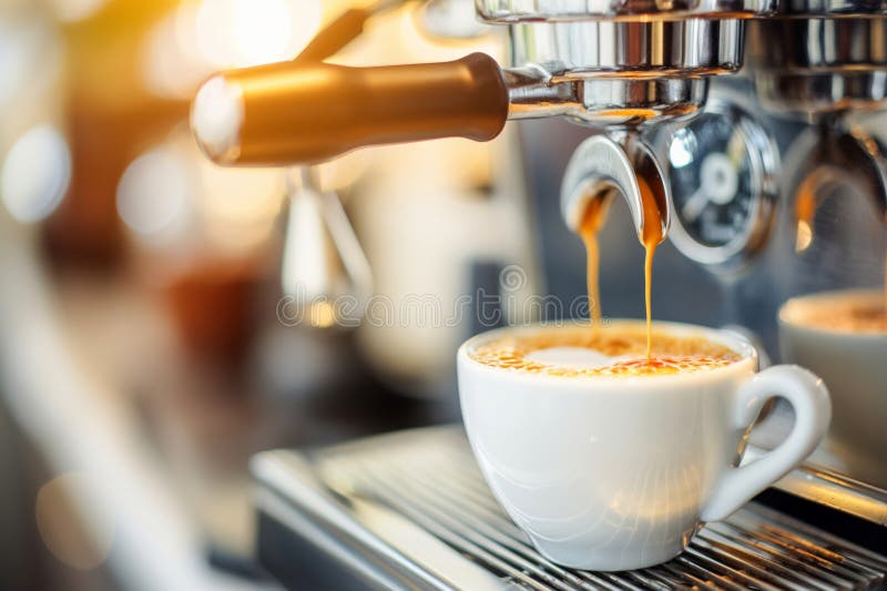Espresso Machine Extracting Coffee, Close-up View Stock Image - Image ...