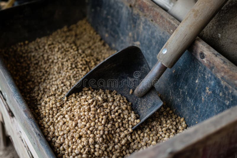 Close-up View of Essential Farming Tools and Animal Feed in a Rustic ...