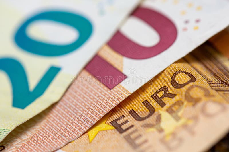 Close-up View on Various Euro Bank Notes with the Word `euro` Stock ...