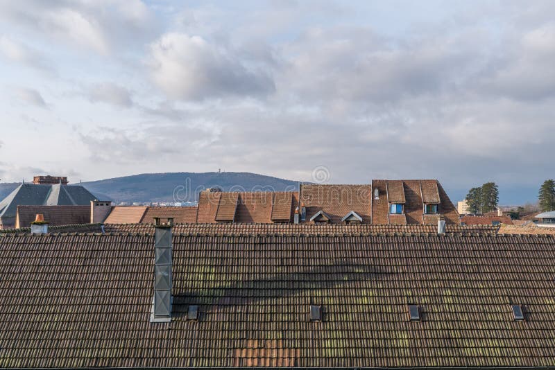 Close-up View of European Medieval Ancient Building Rooftop with Old ...