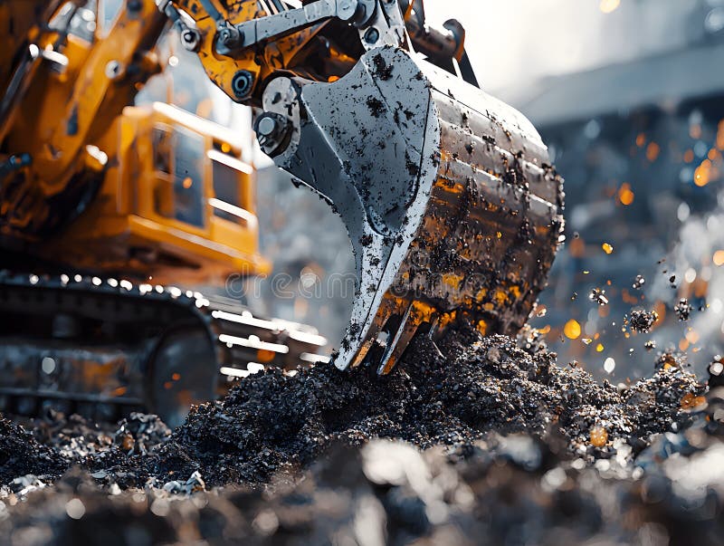 Close Up View of Excavator Arm and Bucket during Excavation Work ...