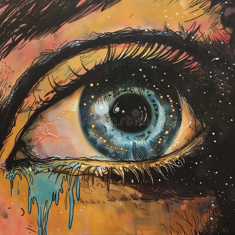 A Close-up of an Eye with a Deep Blue Iris Featuring a Galaxy-like ...