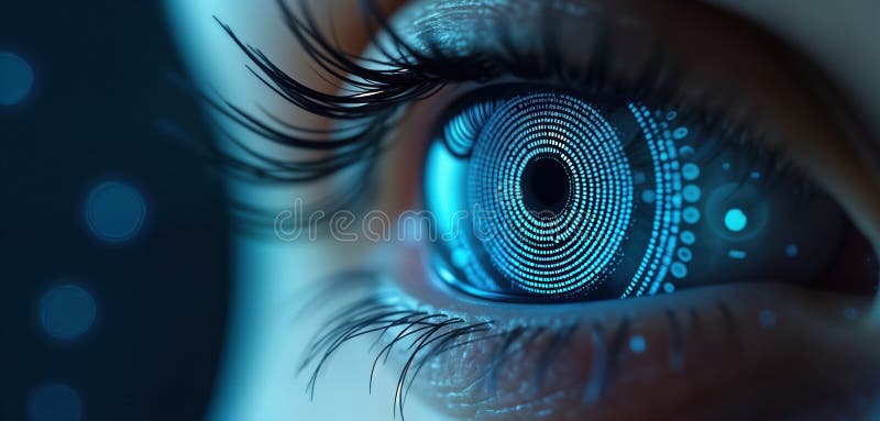 Close-up View of Eye Futuristic Biometric Tech Patterns. Intricate Blue ...