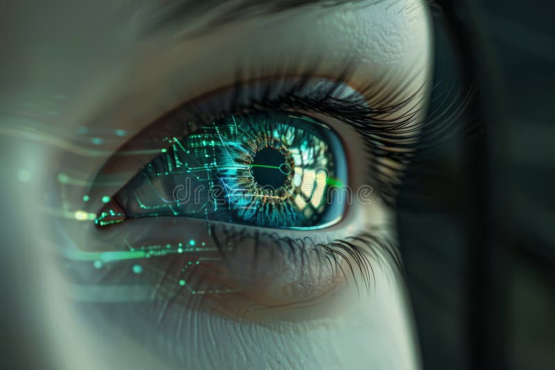 Close-up of an Eye with Technological Themes. Vibrant Colors and ...