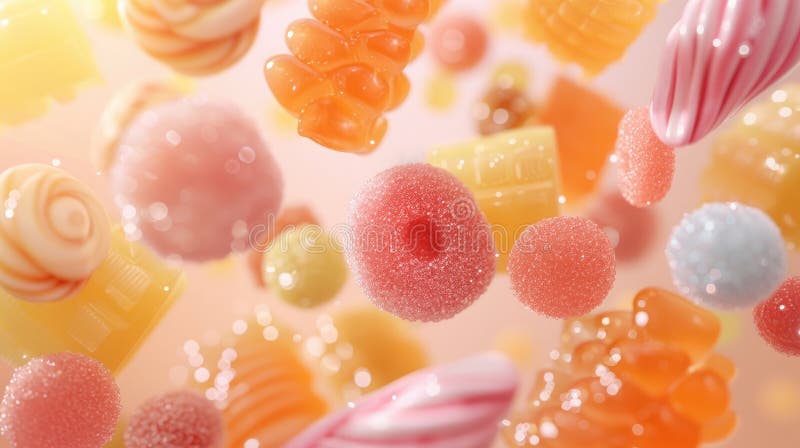 Close Up View of Falling Colored Jelly Fruit Sweets Stock Illustration ...