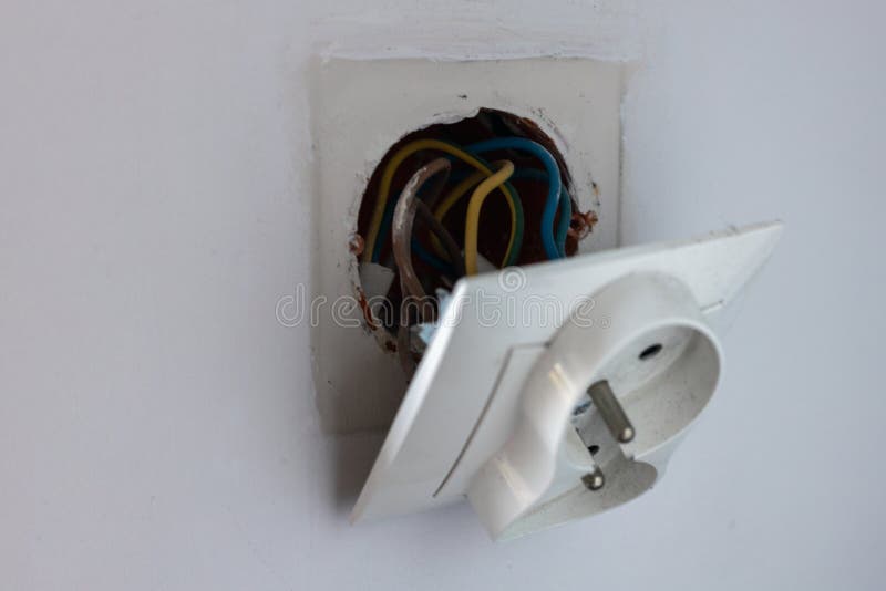 Faulty Wall Socket with Exposed Wiring Stock Photo - Image of wall ...