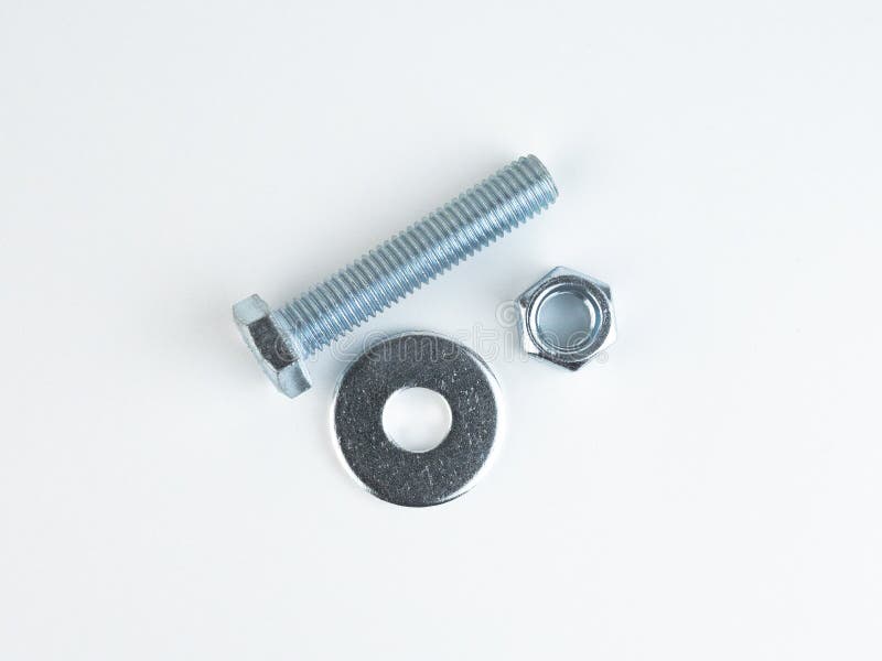 A Close-up View Features a Bolt, Washer, and Nut Arranged Neatly Stock ...