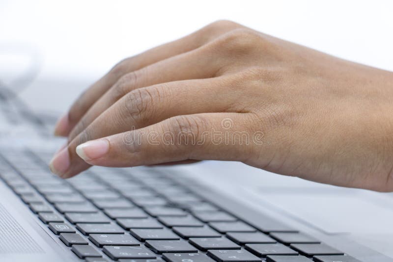 Close-up View of Female Hand Write on Keyboard Stock Image - Image of ...