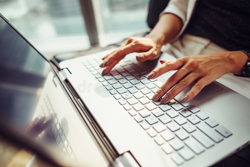 Close-up View of Female Hands Typing on Laptop Keyboard Stock Image ...