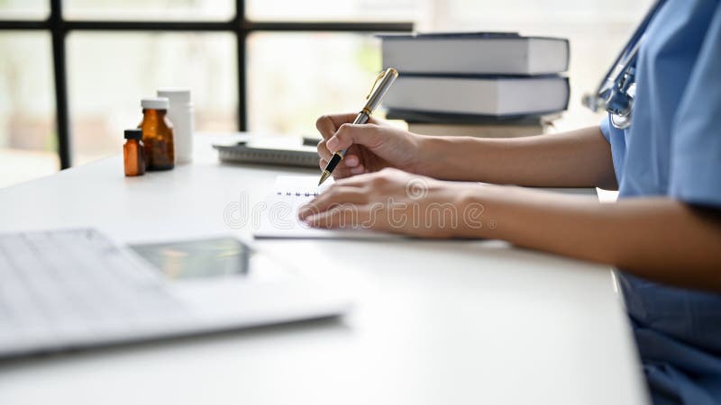 Close Up View of Female Medical Student Studying in the Study Room ...