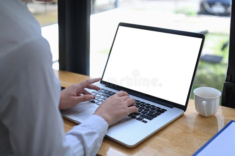 Female Office Worker Working with Laptop Computer. Stock Image - Image ...