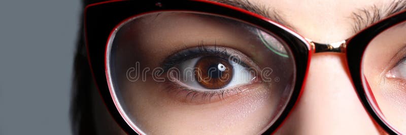 Close-up View of Female Right Eye Wearing Glasses Stock Image - Image ...