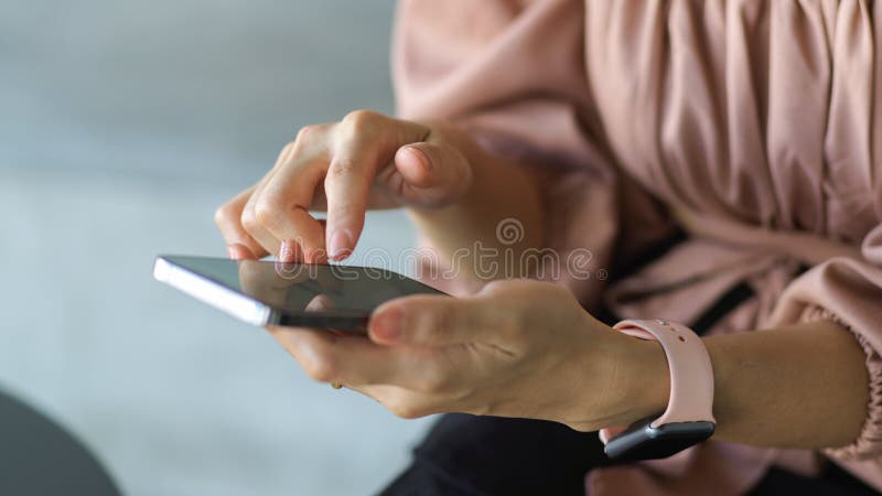 Close Up View of Female Hands Using Smartphone, Finger Touching on ...