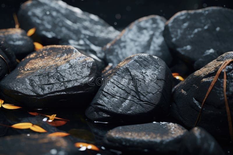 Close-up View of a Few Rocks Sitting on a Dark, Flat Surface Stock ...