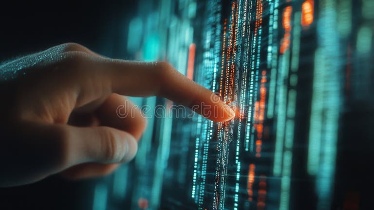 Close-Up of Finger Tapping Screen To Retrieve Data from Interface Stock ...