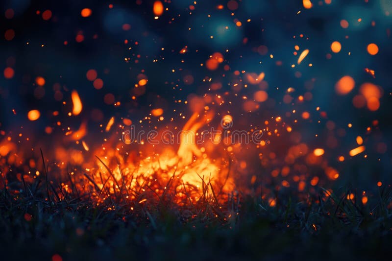 A Close-up View of a Fire Burning in the Grass, with Flames and Sparks ...