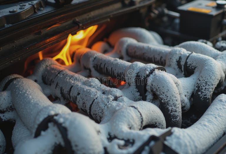 Vehicle Fire Suppression Foam Covering a Smoking Engine Compartment ...