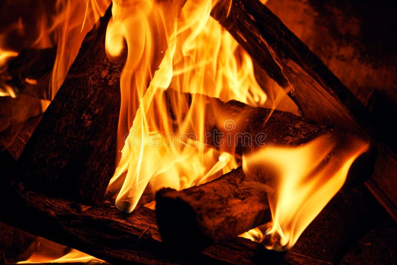 Close-up View of Firewood Burning in the Fire Flames Stock Image ...