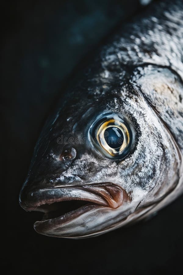A Close-up View of a Fish S Eye on a Dark Background Stock Image ...