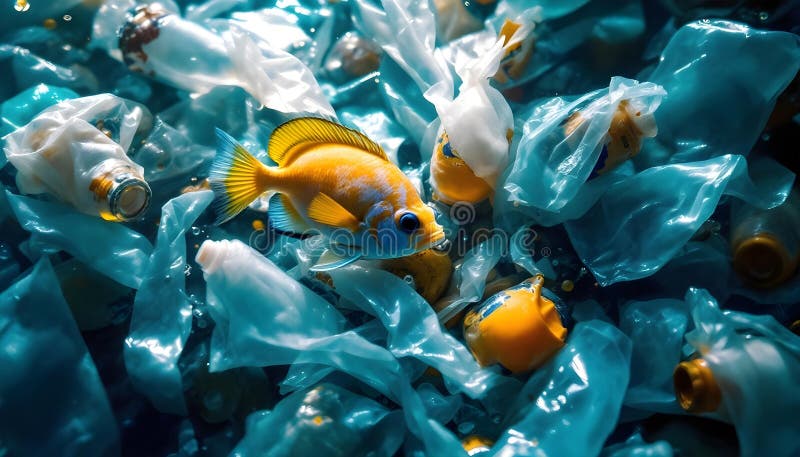 Fish Swimming in Water Polluted by Garbage Stock Image - Image of coral ...