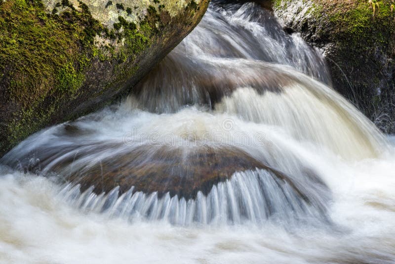Close-up View of a Flowing Waterfall Over Moss-covered Rocks Stock ...