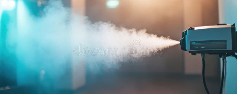 Close-up View of Fogging Machine Dispersing Mist in Atmospheric Setting ...