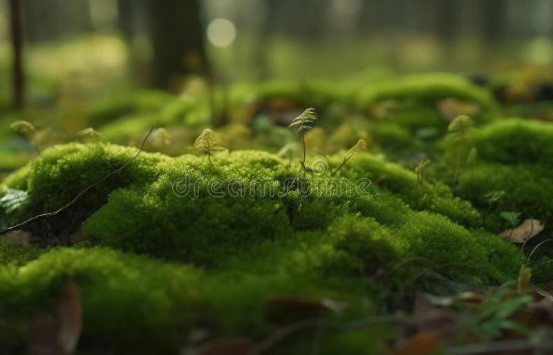 Close Up View on a Forest Ground with a Lot of Moss and Little Branches ...