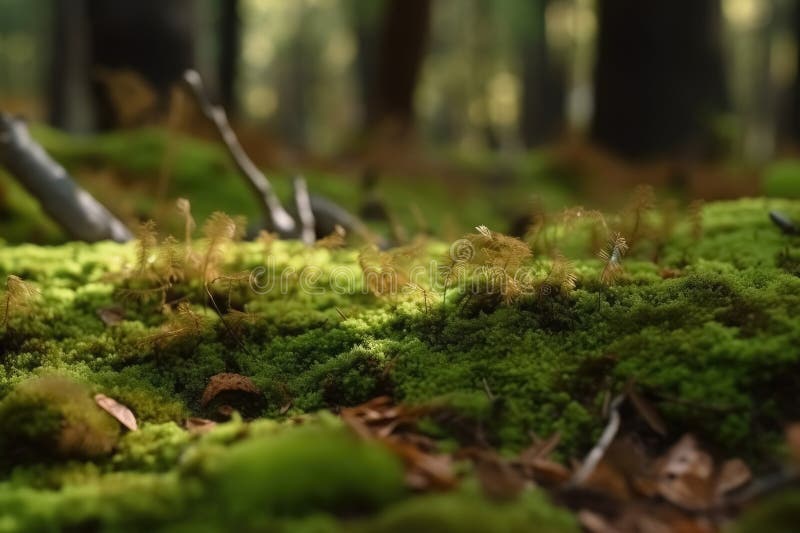 Close Up View on a Forest Ground with a Lot of Moss and Little Branches ...