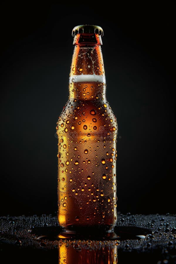 Close-up View of Fresh Bottles of Beer with a Light Shining on the Top ...