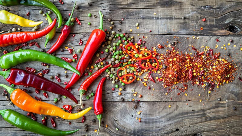 A Close-up View of Fresh and Dried Chili Peppers, Showcasing a Vibrant ...