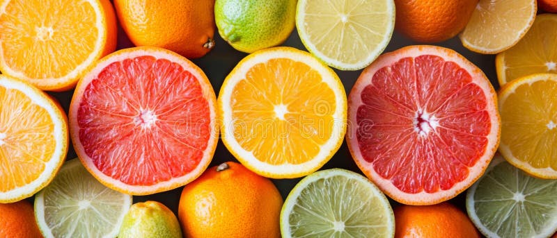 A Close-Up View of Freshly Cut Citrus Fruits Stock Illustration ...